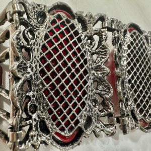Vintage Selro Selini Oblong Red Plastic Filigree Silver Tone Bracelet ...