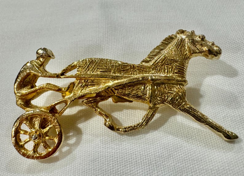 Vintage Sulky Racing Harness Horse & Jockey Brooch Gold Tone - Etsy