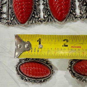 Vintage Selro Selini Oblong Red Plastic Filigree Silver Tone Bracelet ...