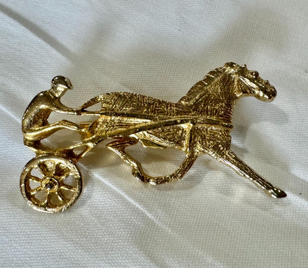 Vintage Sulky Racing Harness Horse & Jockey Brooch Gold Tone - Etsy