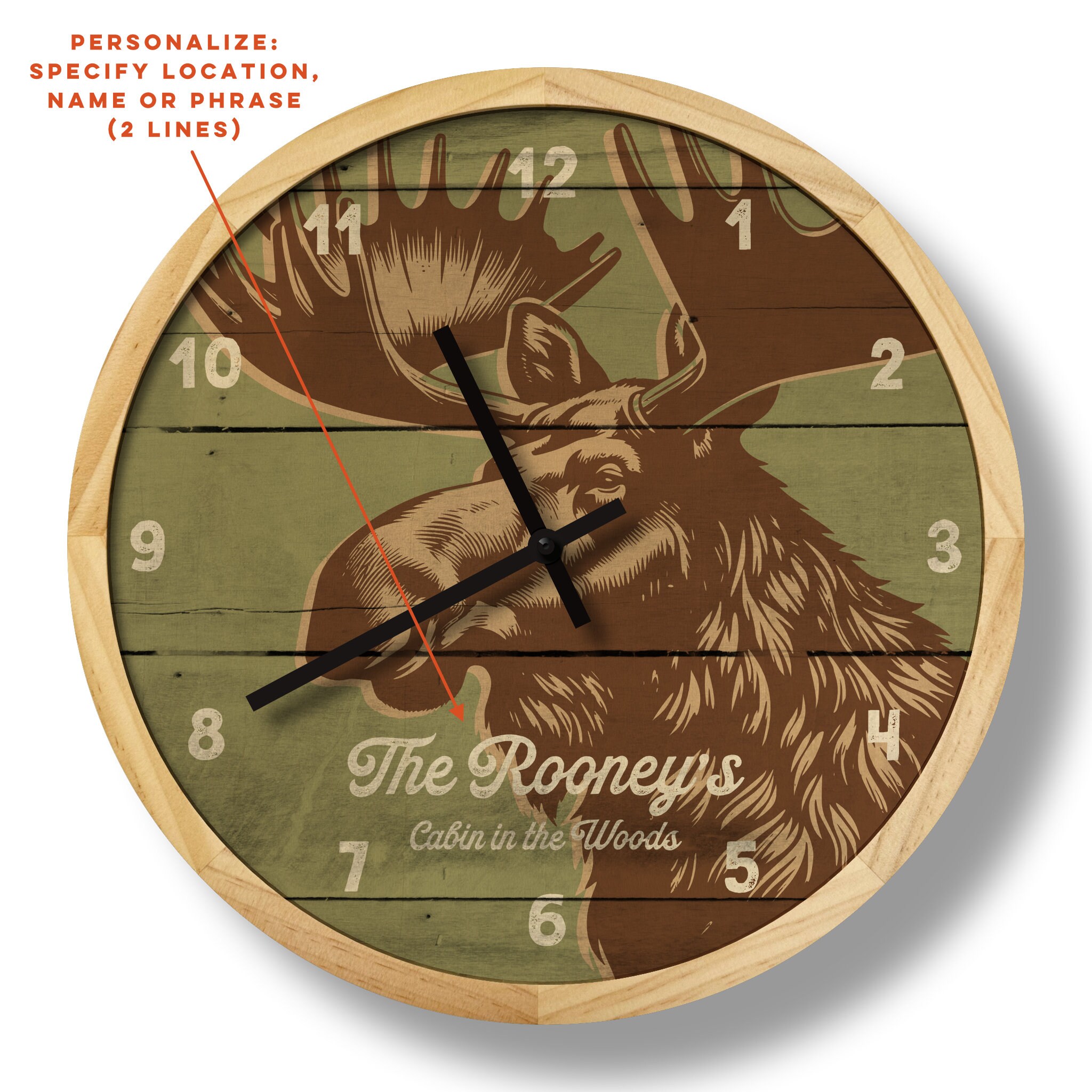 Personalized Moose Wood Wall Clock - 12" Diameter - Etsy