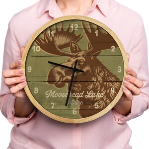 Personalized Moose Wood Wall Clock - 12" Diameter - Etsy