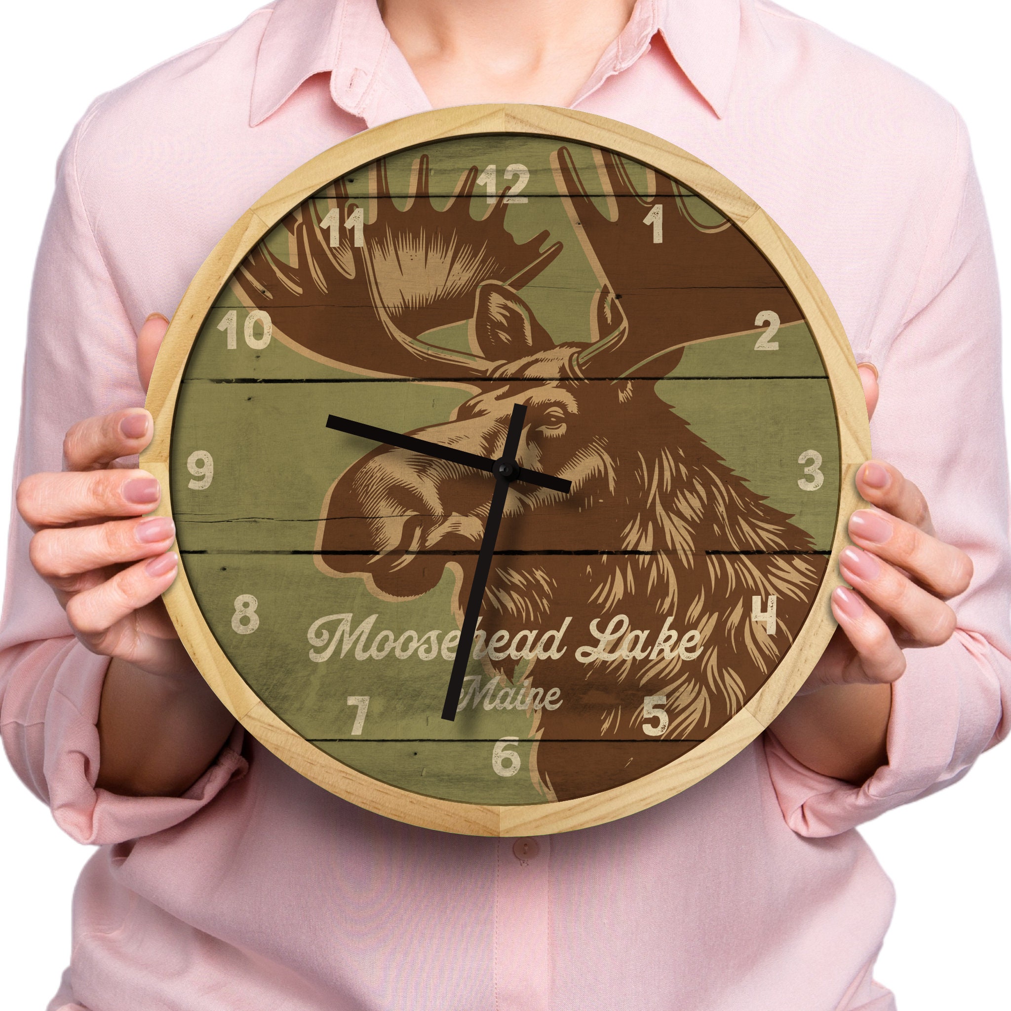 Personalized Moose Wood Wall Clock - 12" Diameter - Etsy