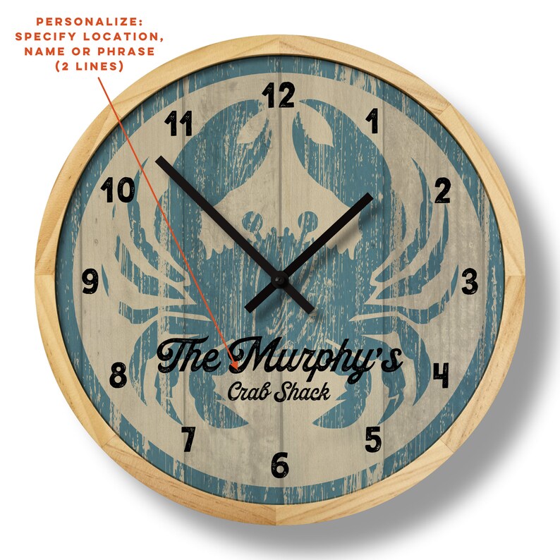 Personalized Crab Wood Wall Clock - 12" Diameter - Etsy