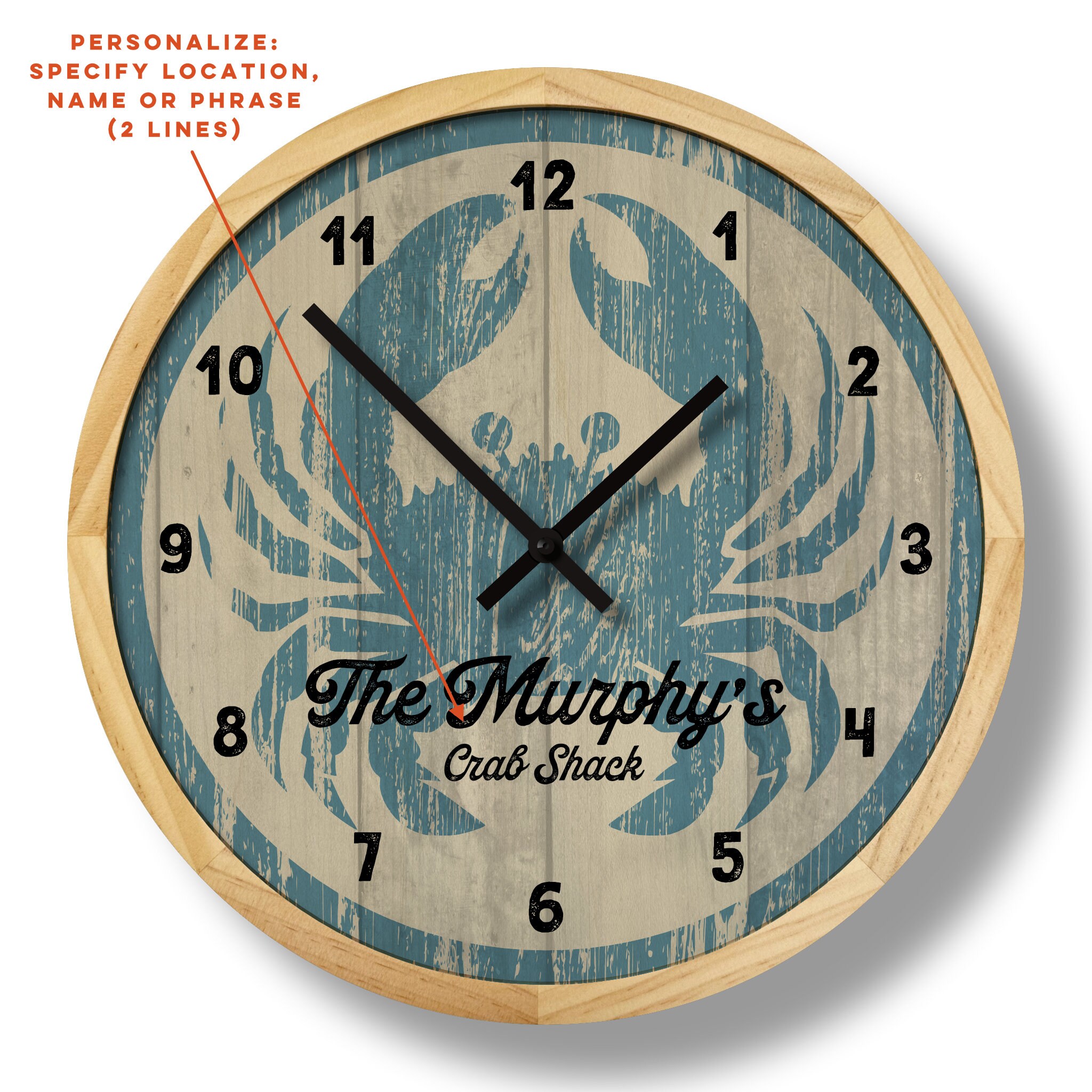 Personalized Crab Wood Wall Clock - 12" Diameter - Etsy
