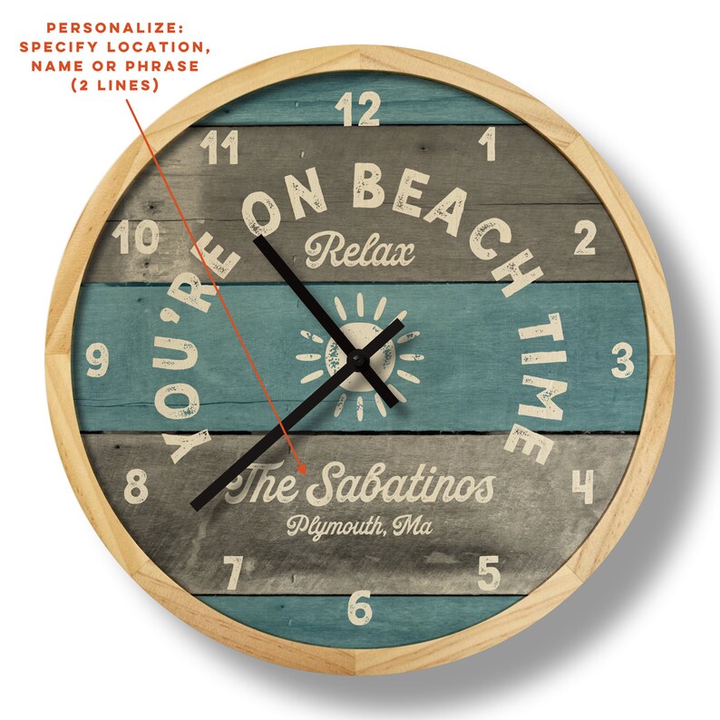 Personalized Beach Time Wood Wall Clock - 12" Diameter - Etsy