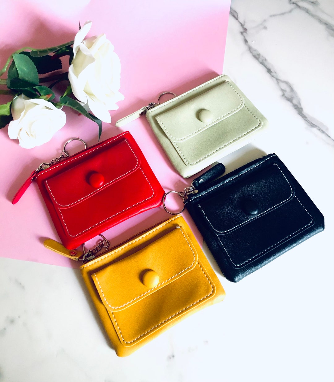 Small Card and Change Wallet,mini Cardholder Wallet With Keychain Snap ...