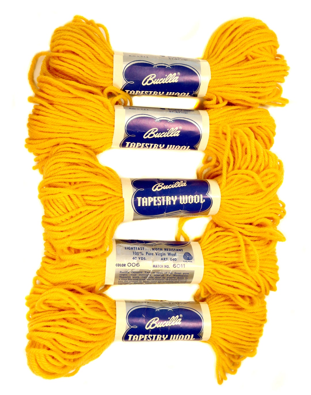 Vintage Bucilla Virgin Wool Crewel Yellow Yarn Lot of Five Skeins - 40 ...