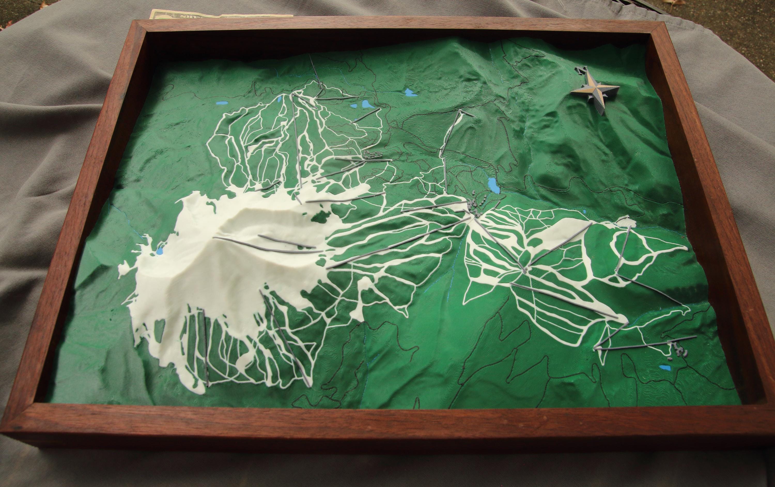 Big Sky Montana 3D Relief Map With Slopes and Lifts, Green (21.5" X 15. ...