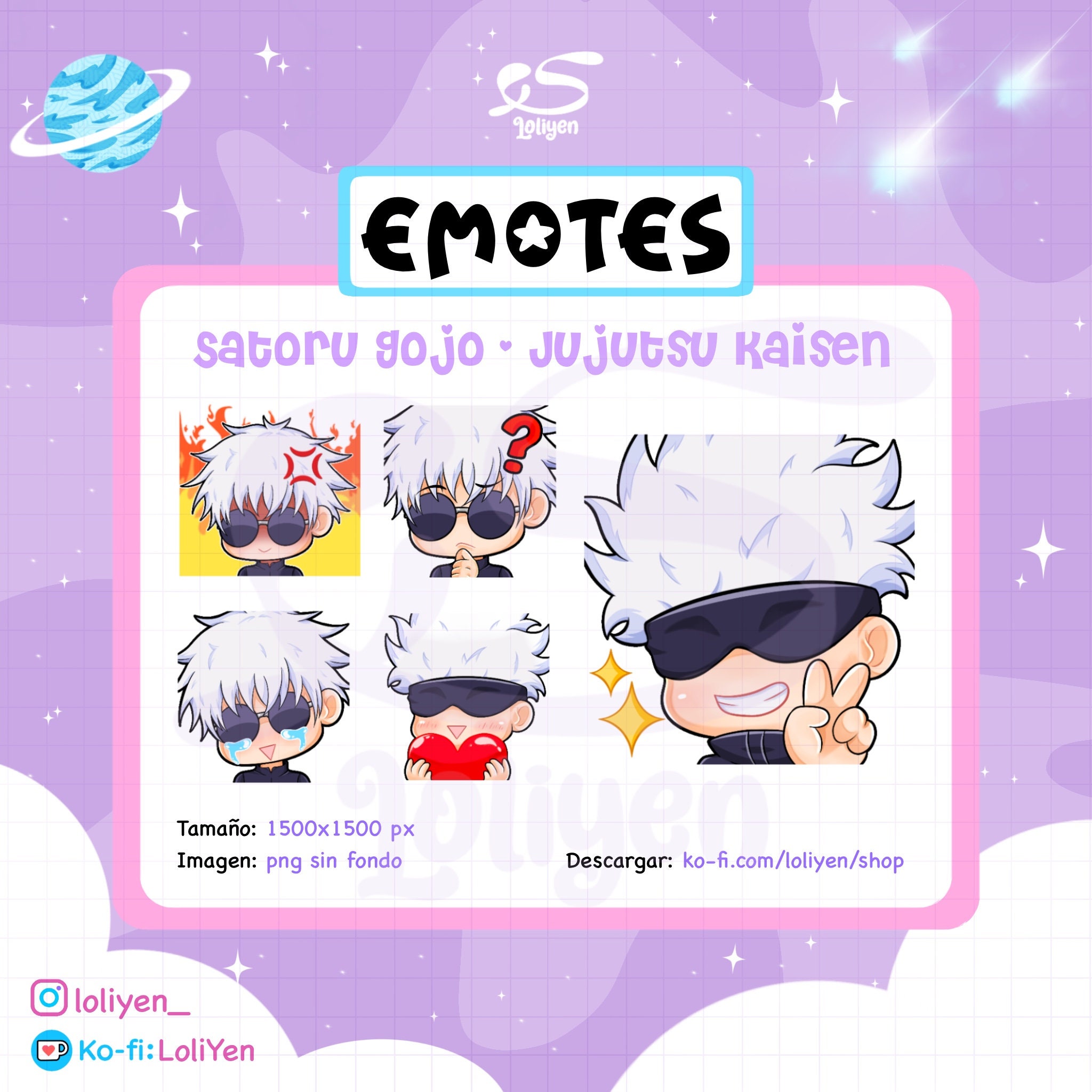 Satoru Gojo Jujustu Kaisen Set 5 Emotes / Kawaii Emotes / Chibi Emotes ...