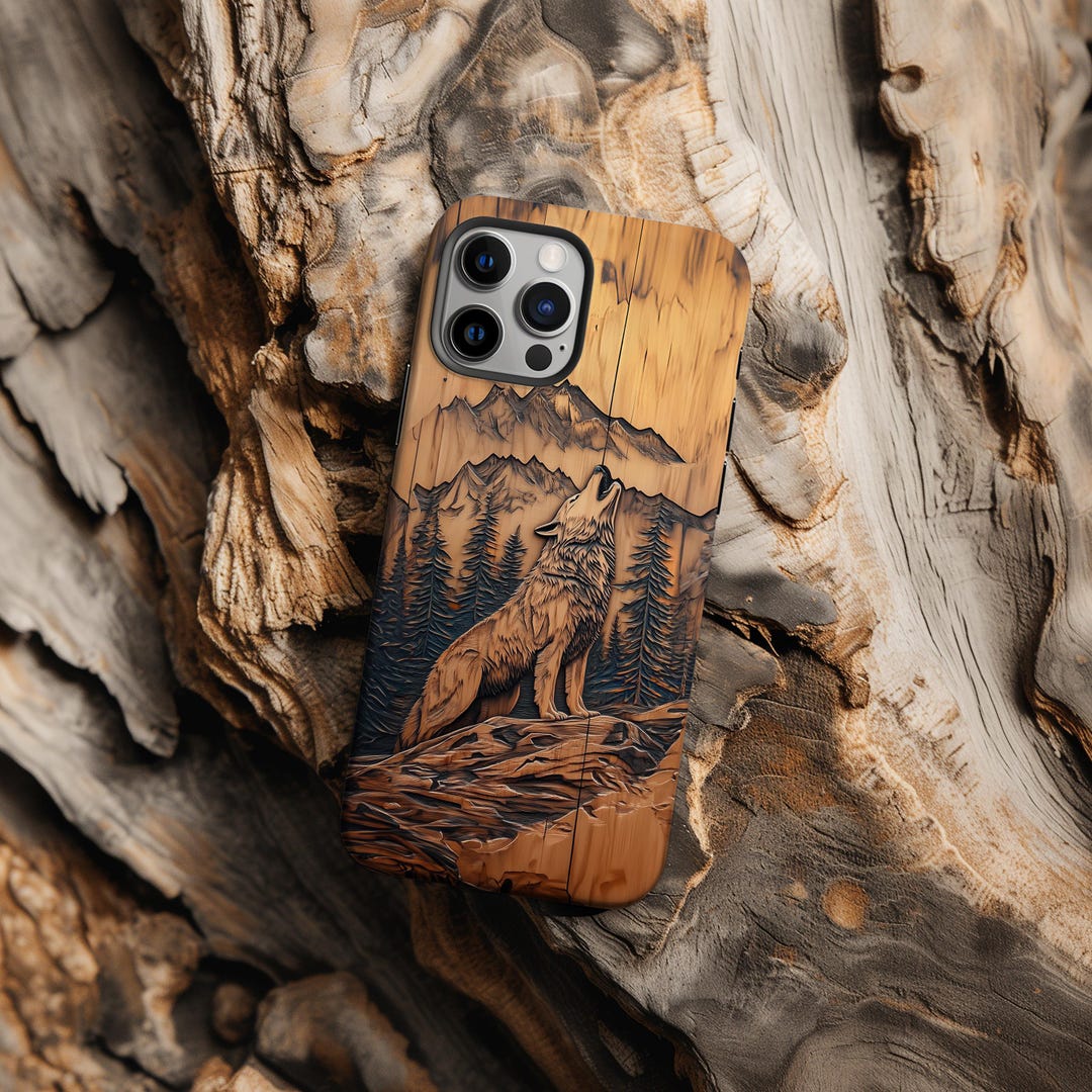 Howling Wolf Phone Case: Faux Wood Nature Landscape - Etsy