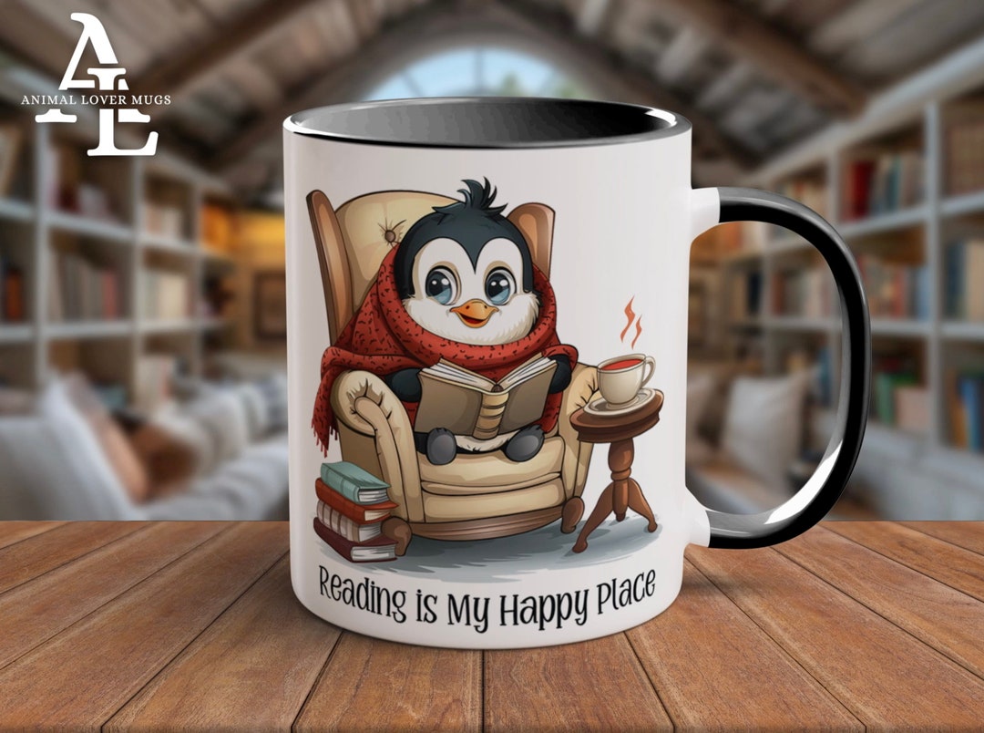 Reading Mug Penguin Book Lover Gift Idea Mom Her Grandma Kids Reader ...