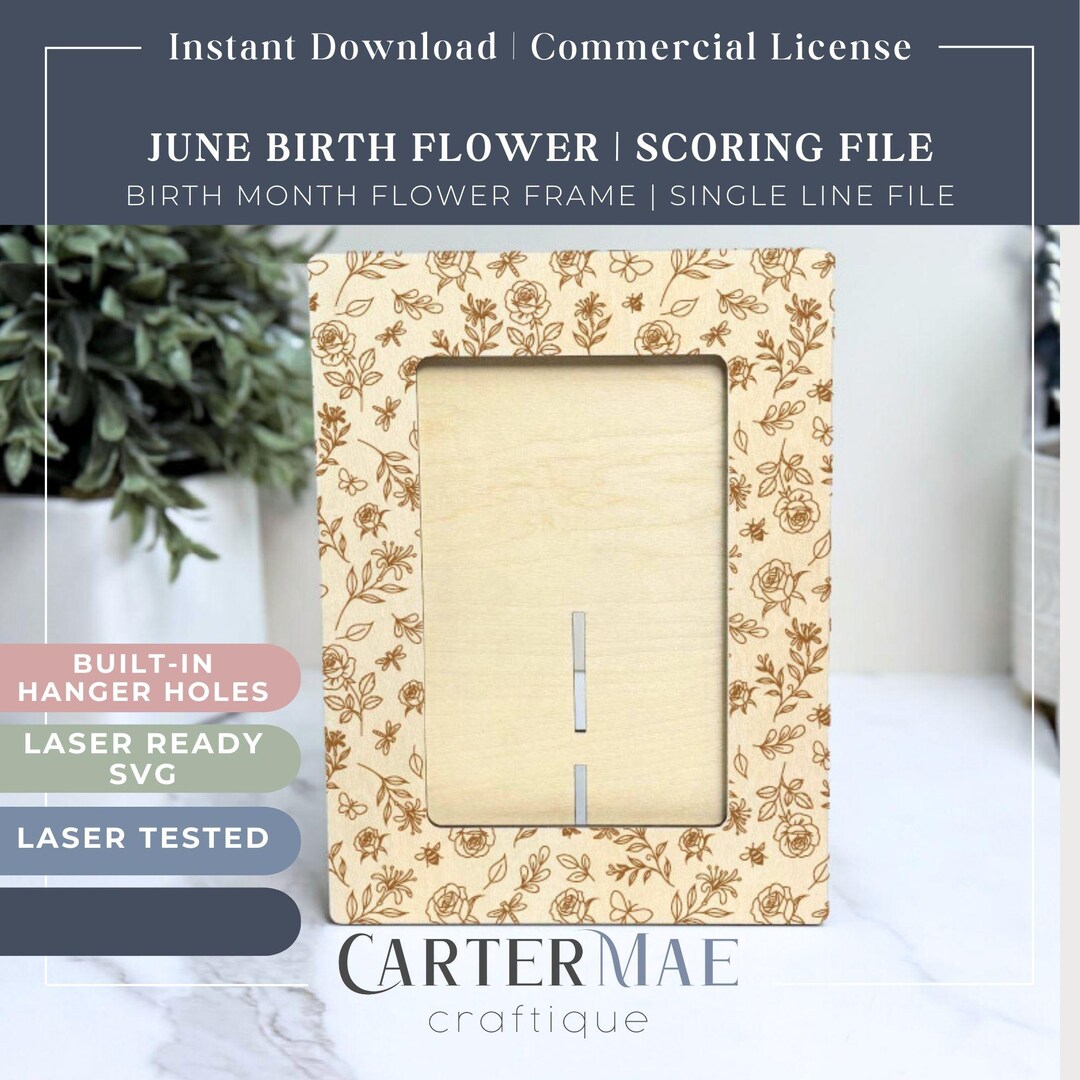 June Birth Flower Photo Frame SVG – 4x6 Photo Slot, Built-in Hanging ...