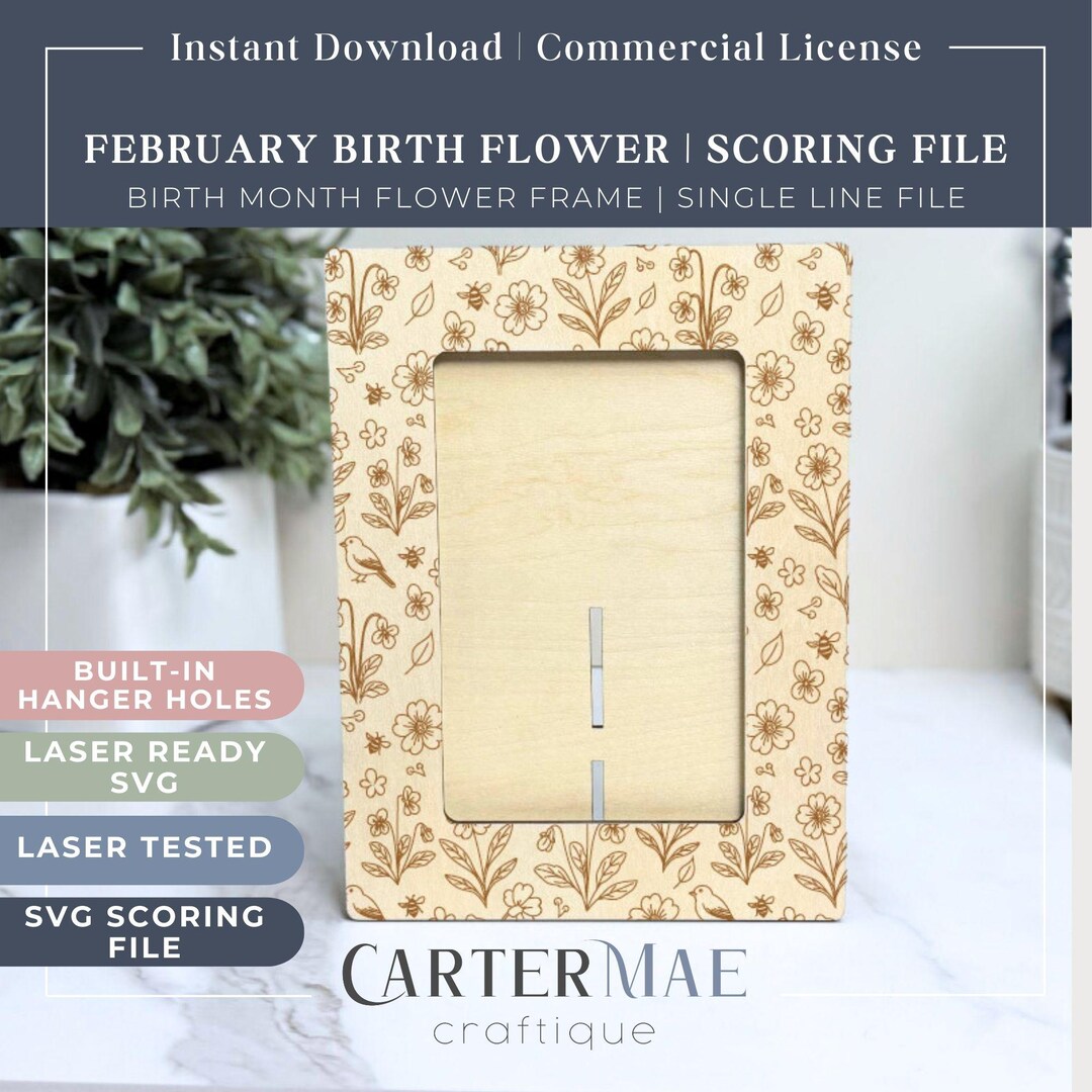 February Birth Flower Photo Frame SVG – 4x6 Photo Slot, Built-in ...