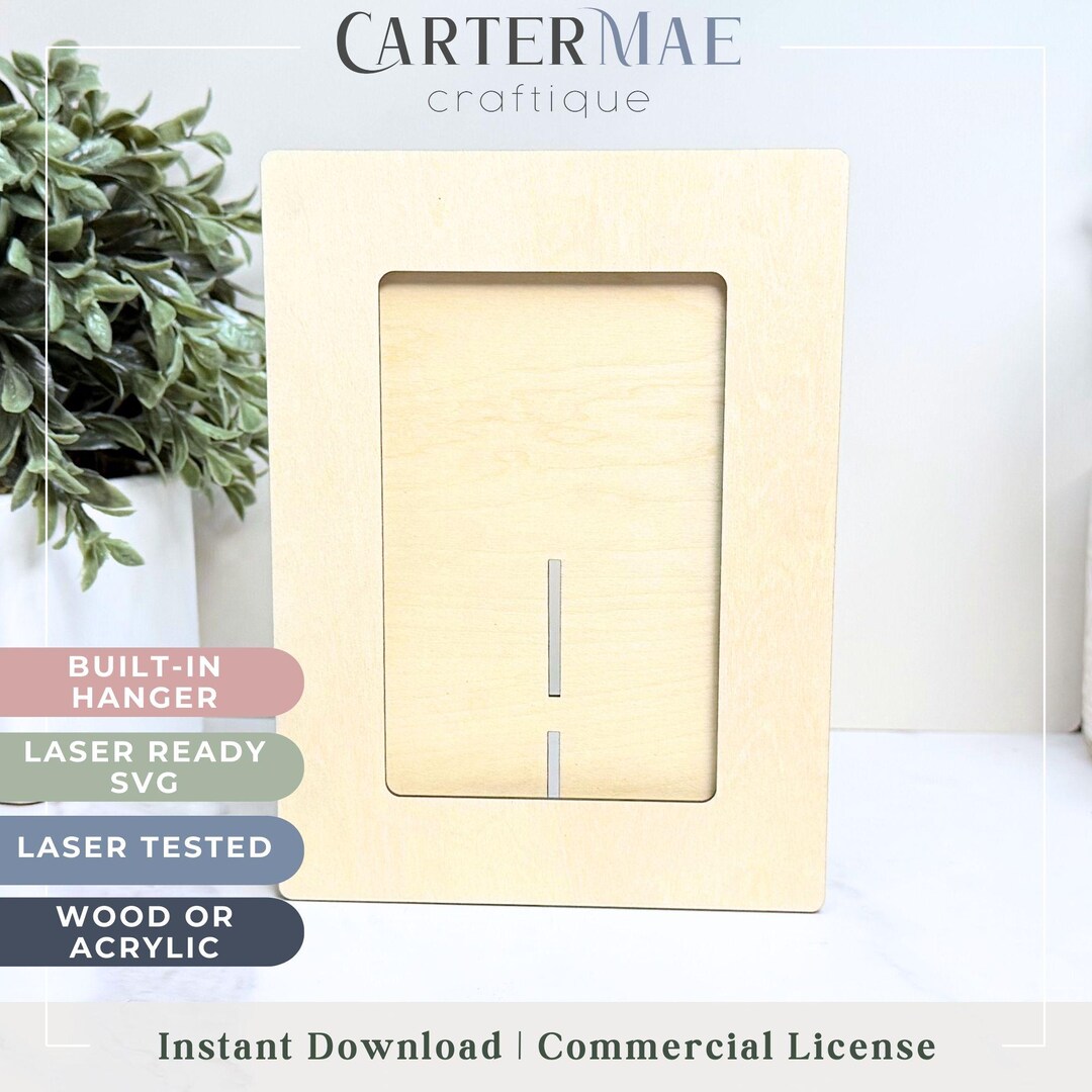 Blank 4x6 Photo Frame SVG, Built-in Hanger & Stand. Laser Cutting File ...