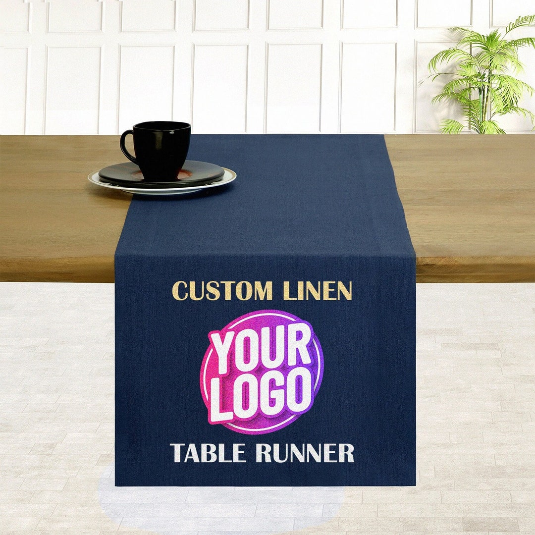 Custom Linen Table Runner With Business Logo & Name Printed on Table ...