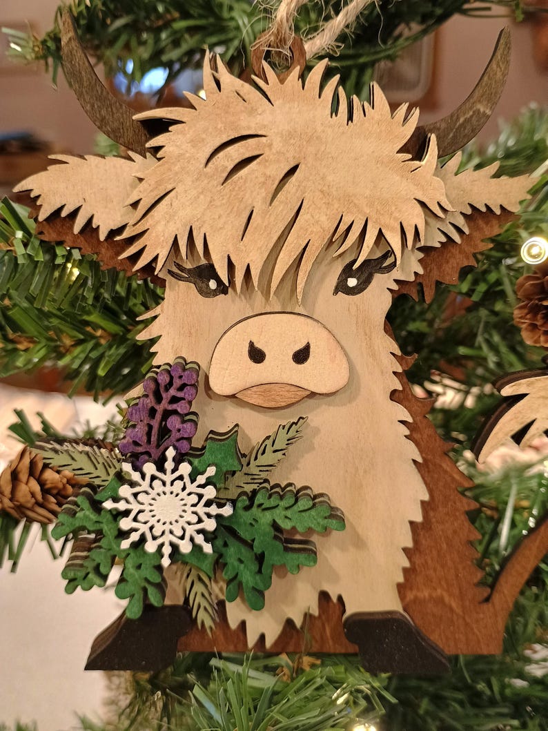 Rustic Highland Cow Christmas Ornament: Wooden Farmhouse Decor - Etsy