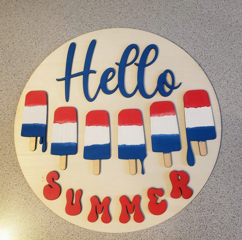 Welcome Sign Hello Summer Popsicle Sign Patriotic Summer Decor Red ...