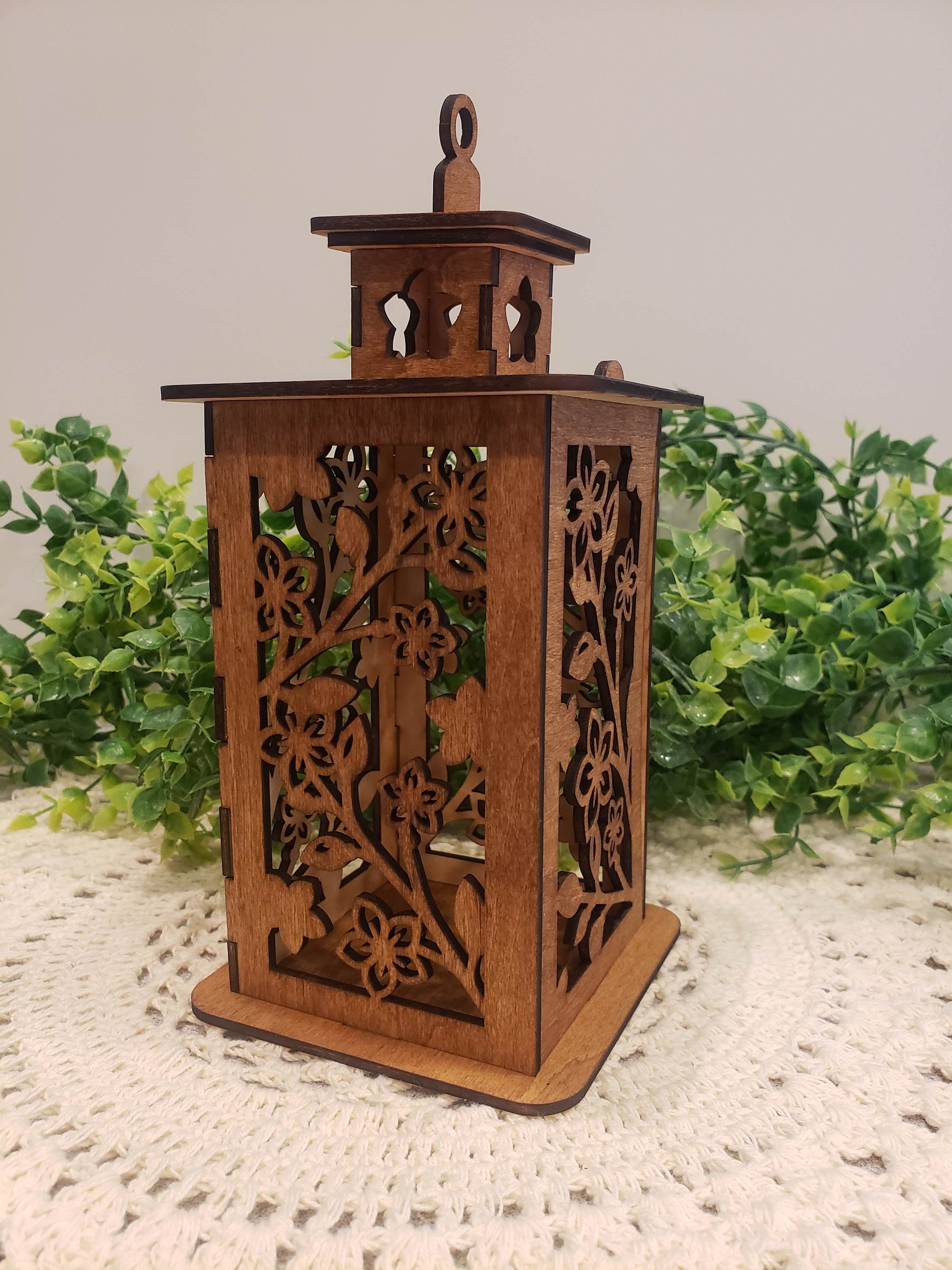 Floral Lantern Wooden Flower Lantern Flameless Wooden Lantern Tea Light ...