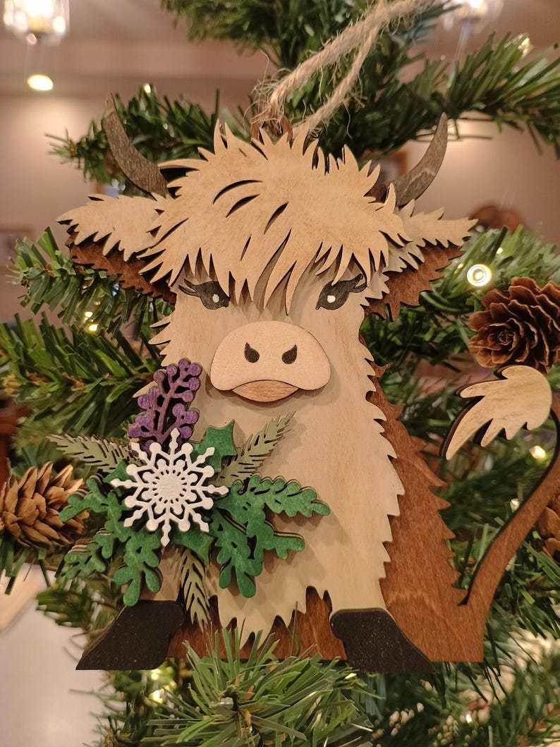 Rustic Highland Cow Christmas Ornament: Wooden Farmhouse Decor - Etsy