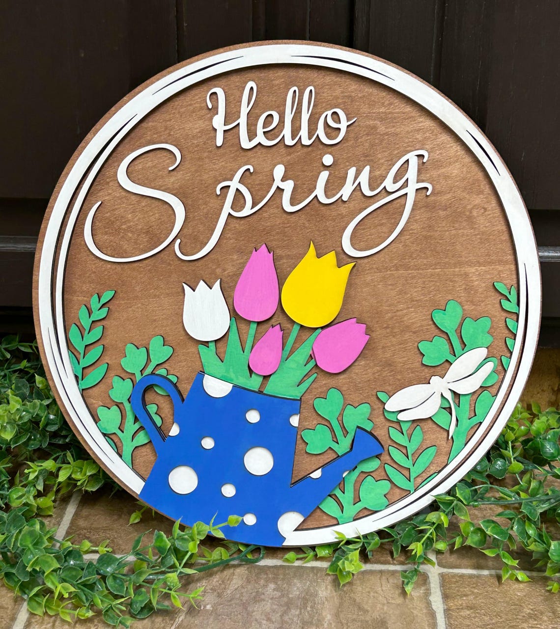 Spring Welcome Sign Hello Spring Door Hanger Spring Porch Decor Happy ...