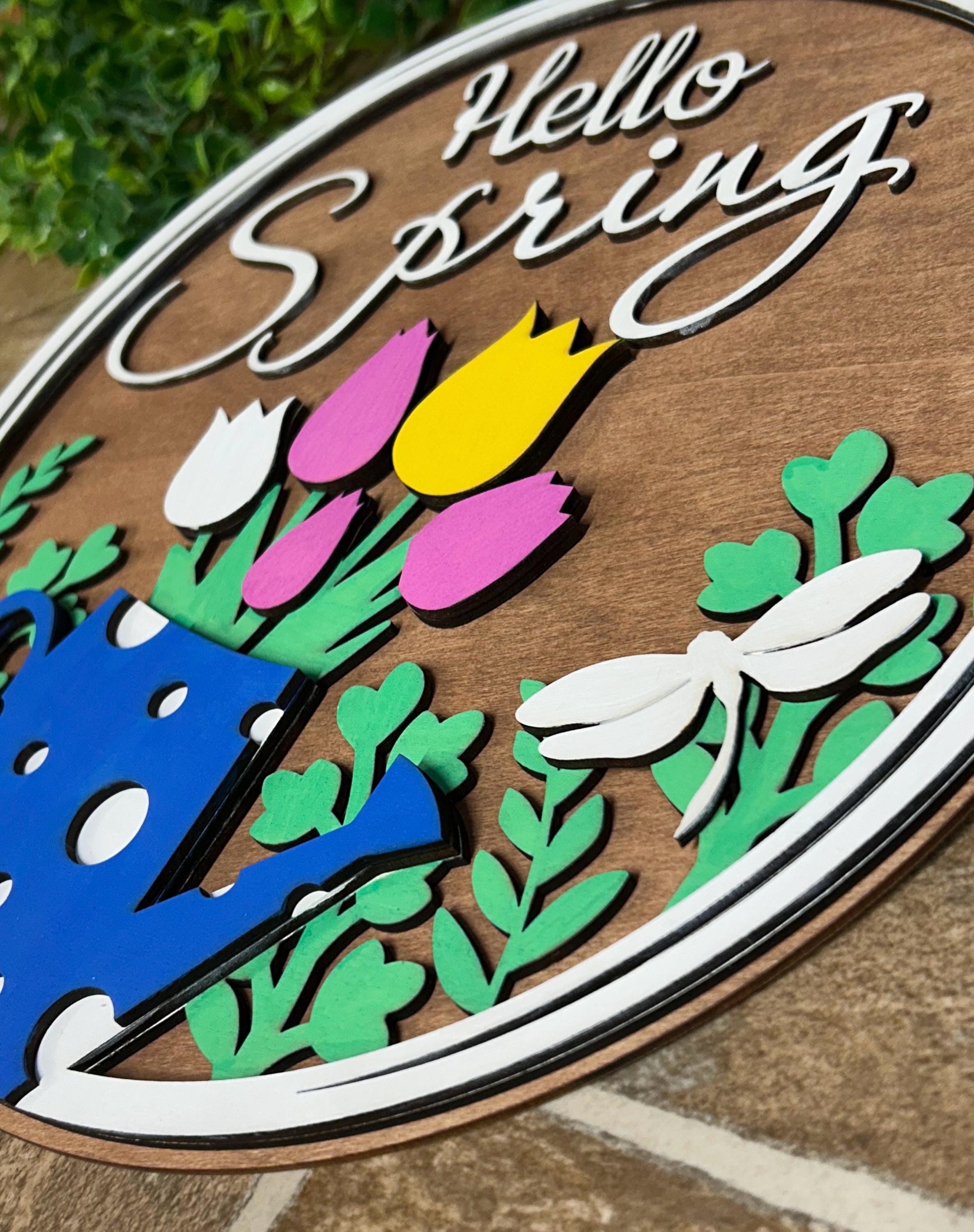 Spring Welcome Sign Hello Spring Door Hanger Spring Porch Decor Happy ...