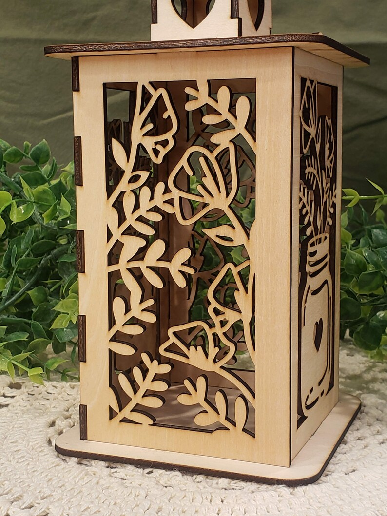 Floral Lantern - Wooden Flower Lantern - Flameless Wooden Lantern - Tea ...