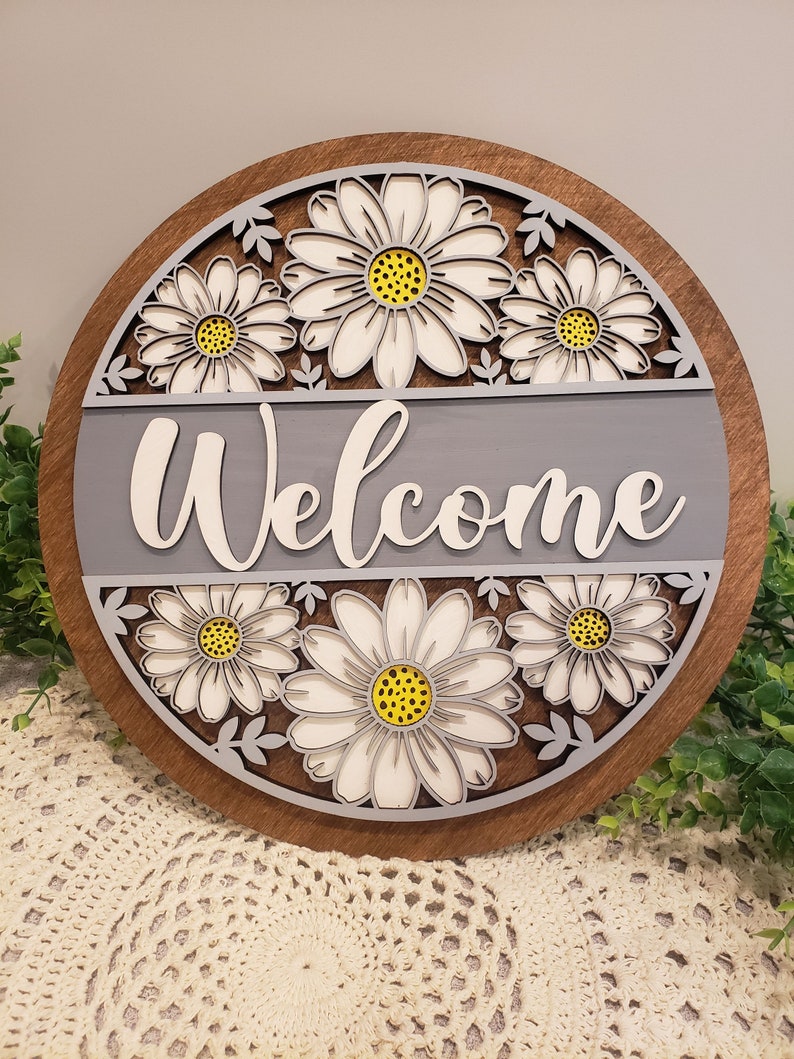 Ladybug Welcome Sign: Layered Daisy Floral Door Hanger - Etsy