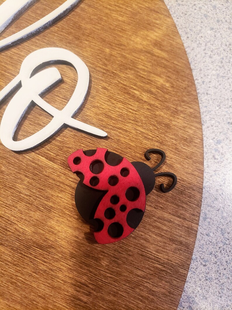 Welcome Sign Ladybugs & Flowers Hello Door Hanger Floral Wall Decor ...