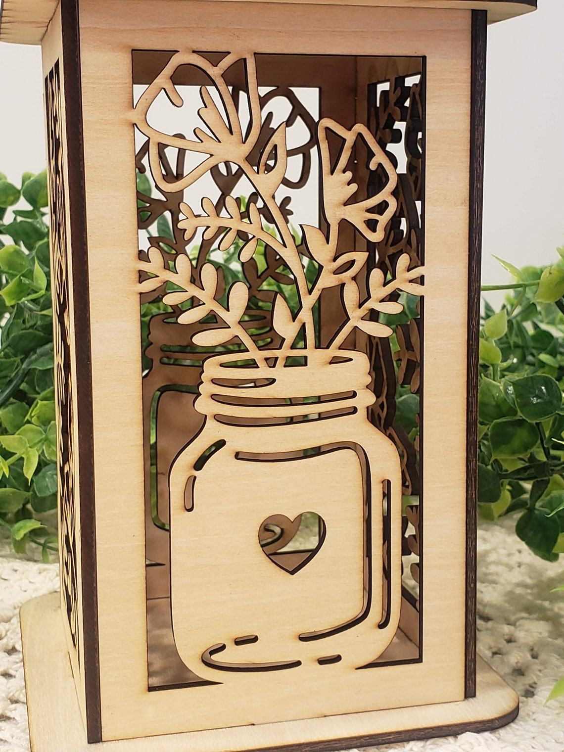 Floral Lantern Wooden Flower Lantern Flameless Wooden Lantern Tea Light ...