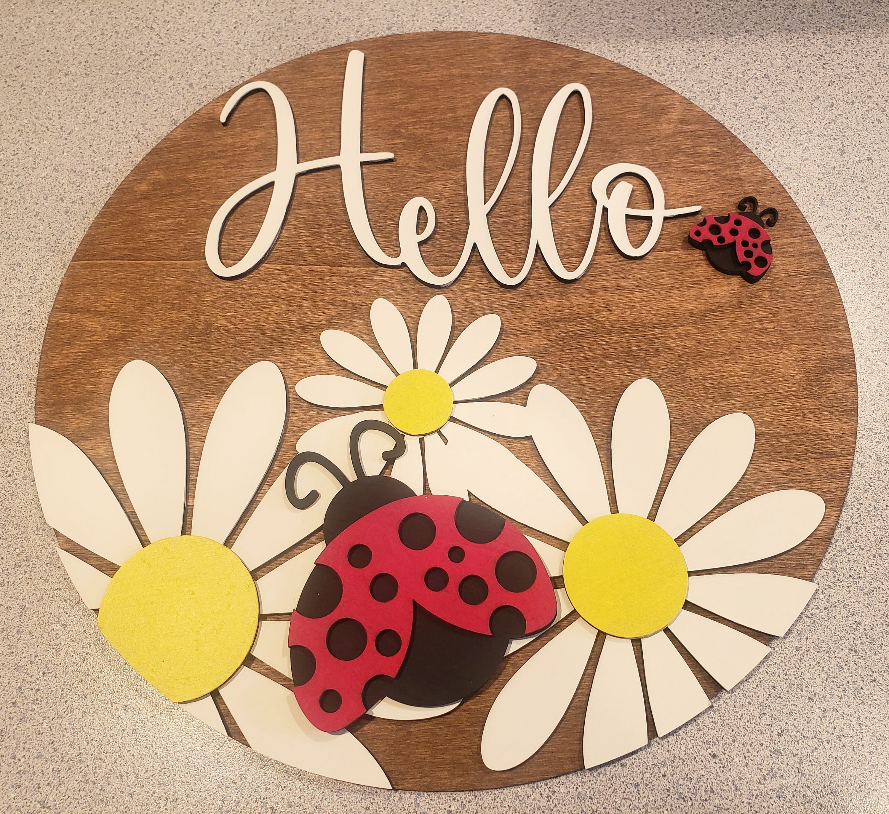 Welcome Sign Ladybugs & Flowers Hello Door Hanger Floral Wall Decor ...
