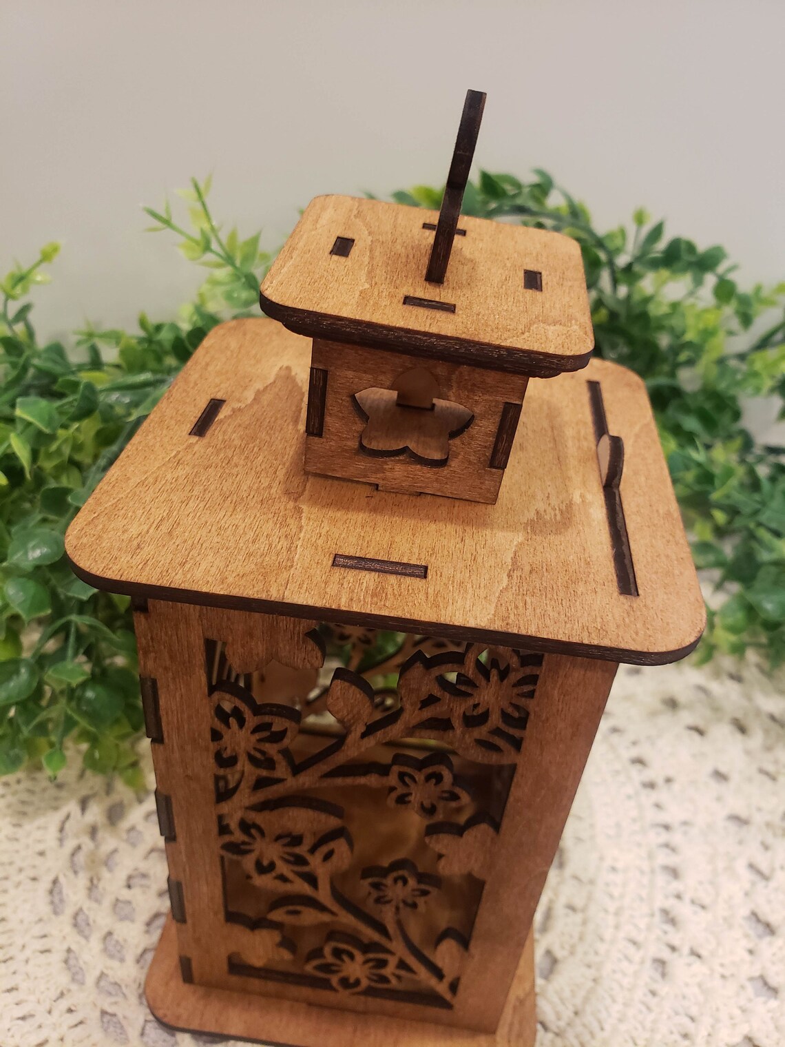 Floral Lantern Wooden Flower Lantern Flameless Wooden Lantern Tea Light ...