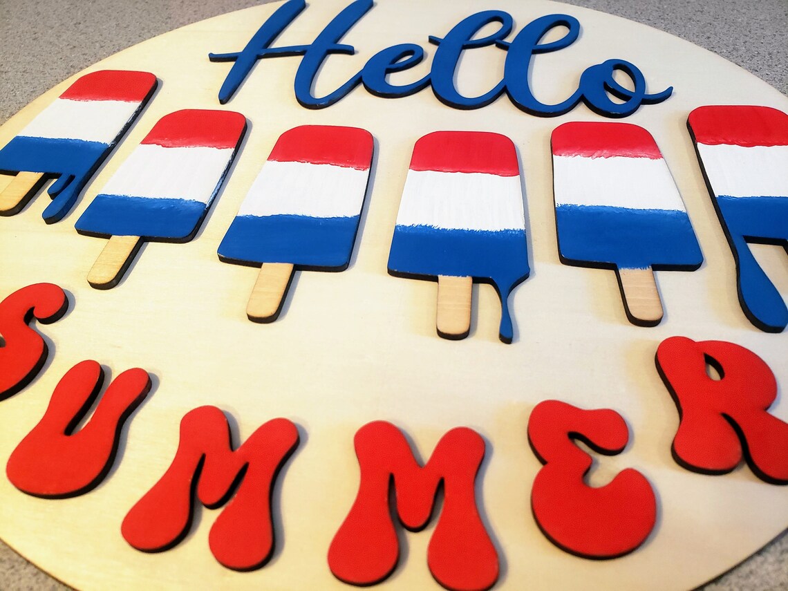 Welcome Sign Hello Summer Popsicle Sign Patriotic Summer Decor Red ...