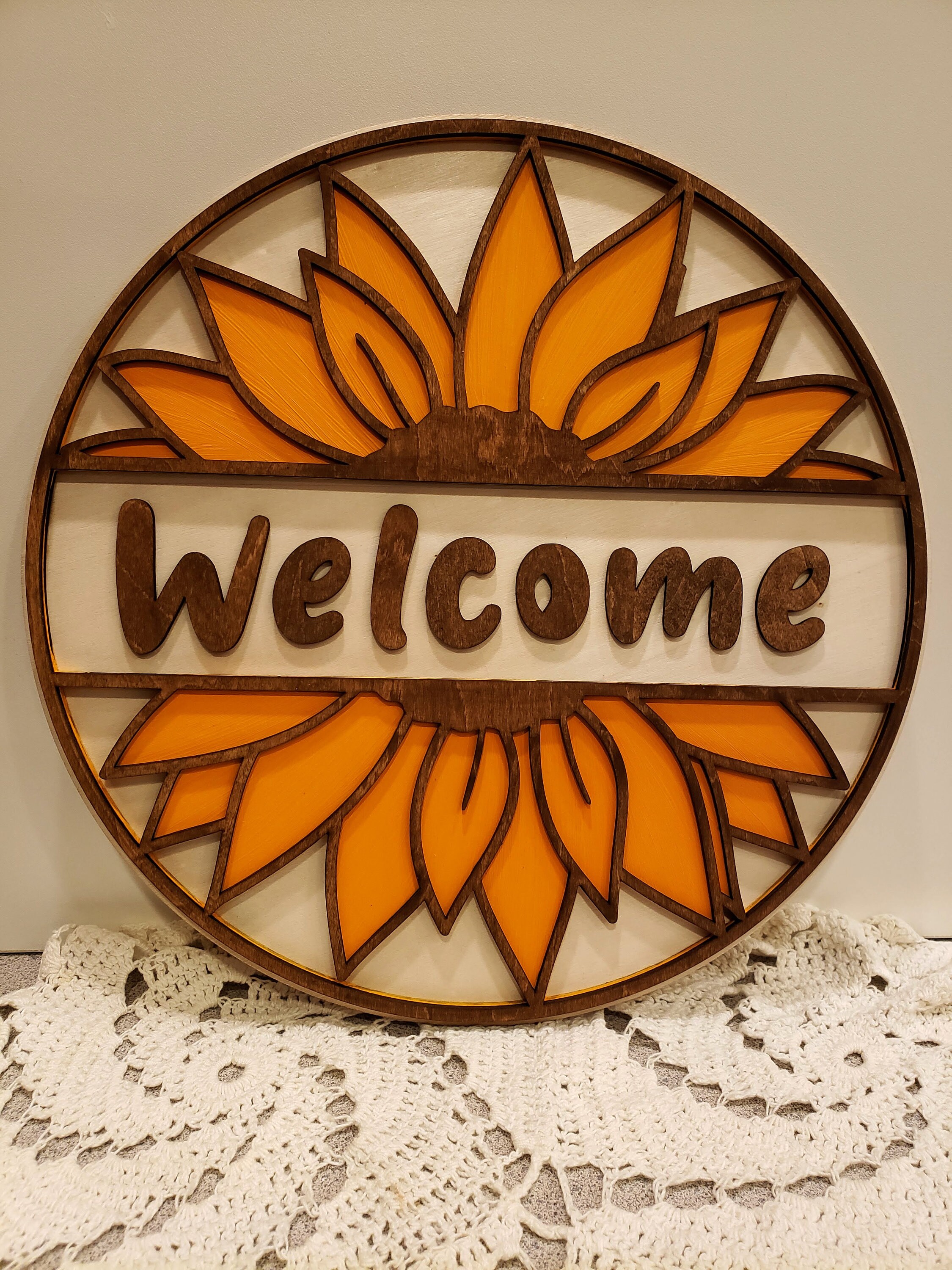 Welcome Sign Ladybugs & Flowers Hello Door Hanger Floral Wall Decor ...