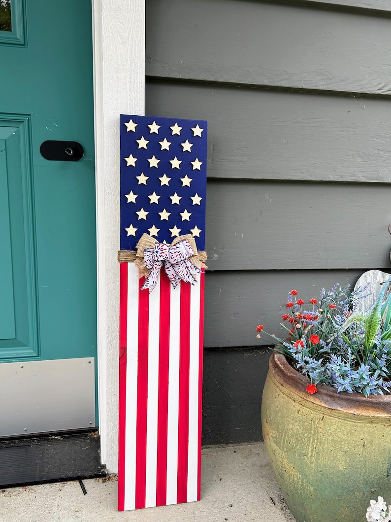 American Flag Porch Leaner Wooden Hand-painted Rustic Patriotic Porch ...