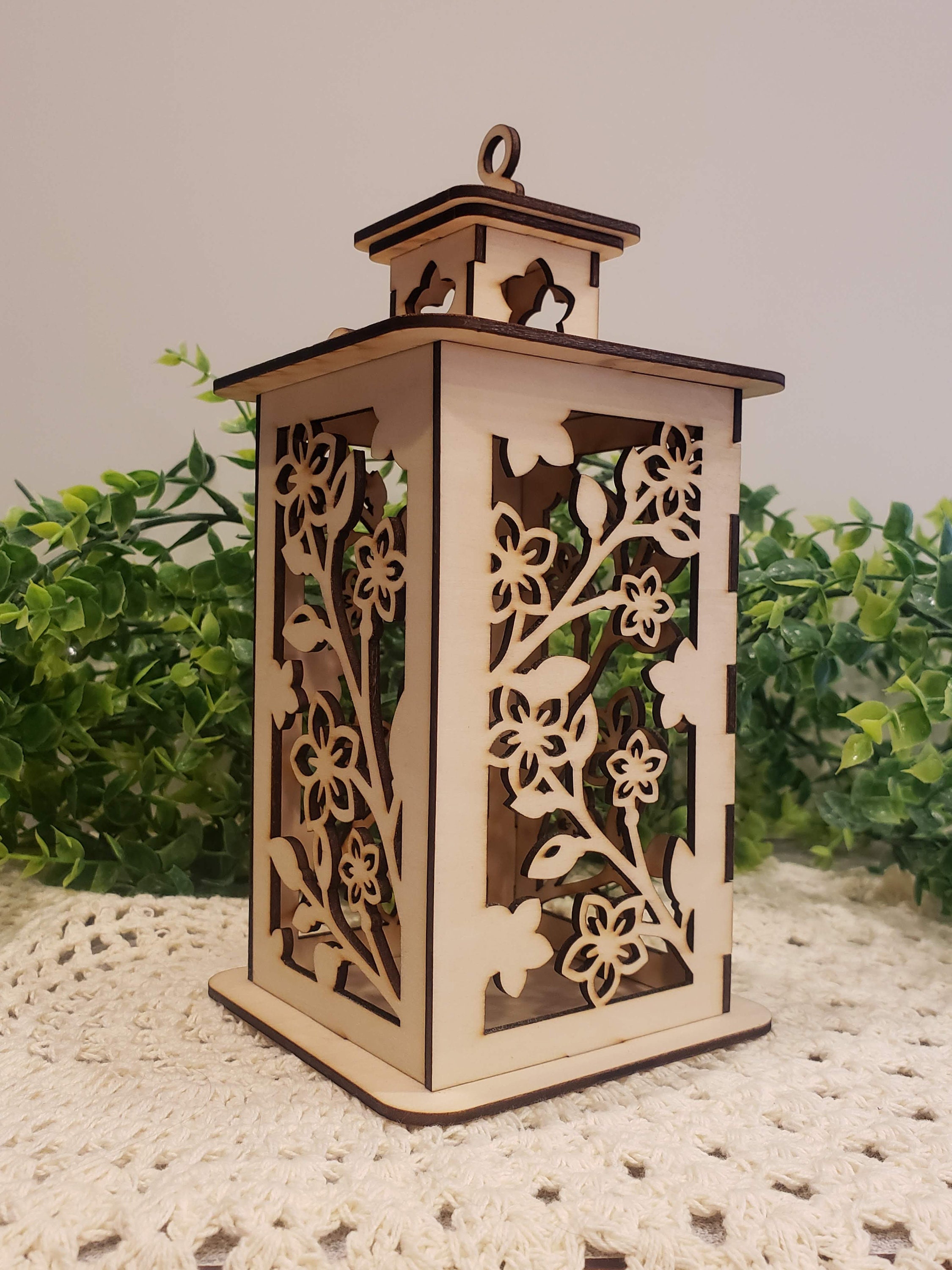 Floral Lantern Wooden Flower Lantern Flameless Wooden Lantern Tea Light ...