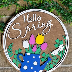 Spring Welcome Sign Hello Spring Door Hanger Spring Porch Decor Happy ...