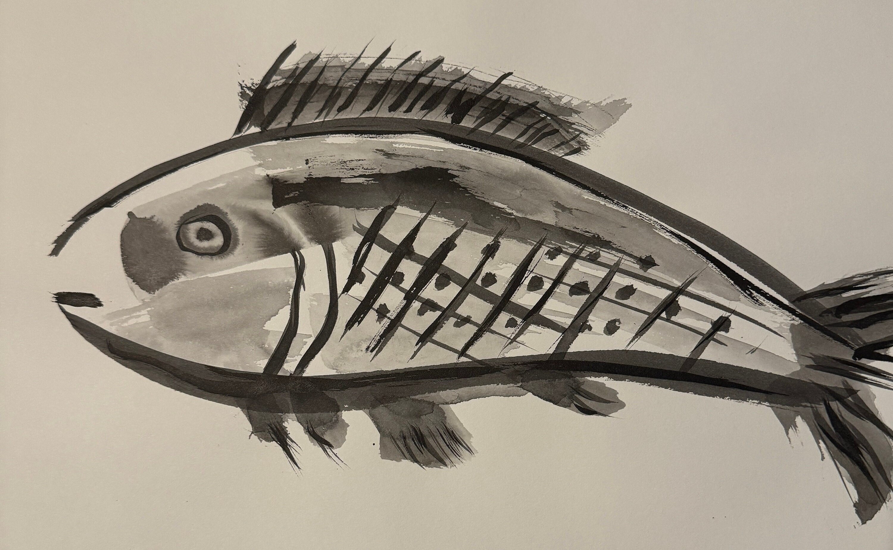 Stunning Sumi Fish Painting With Black Ink on Paper. Crisp Lines Will ...