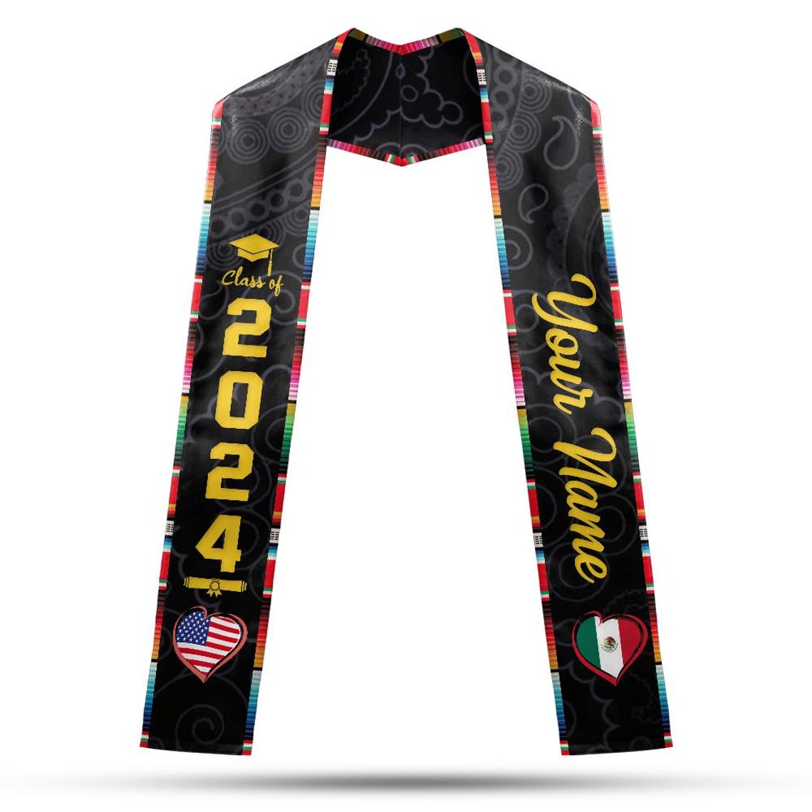 Personalized Two Flag Graduation Stoles, Double Nation Graduation Sash ...