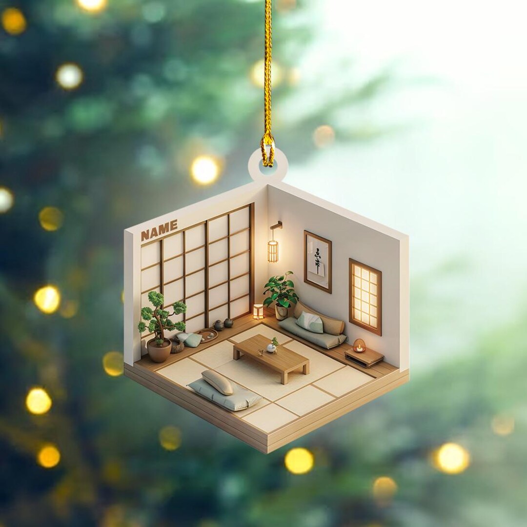 Custom Cozy Room 2D Flat Ornament, Custom Name Zen Room Christmas ...