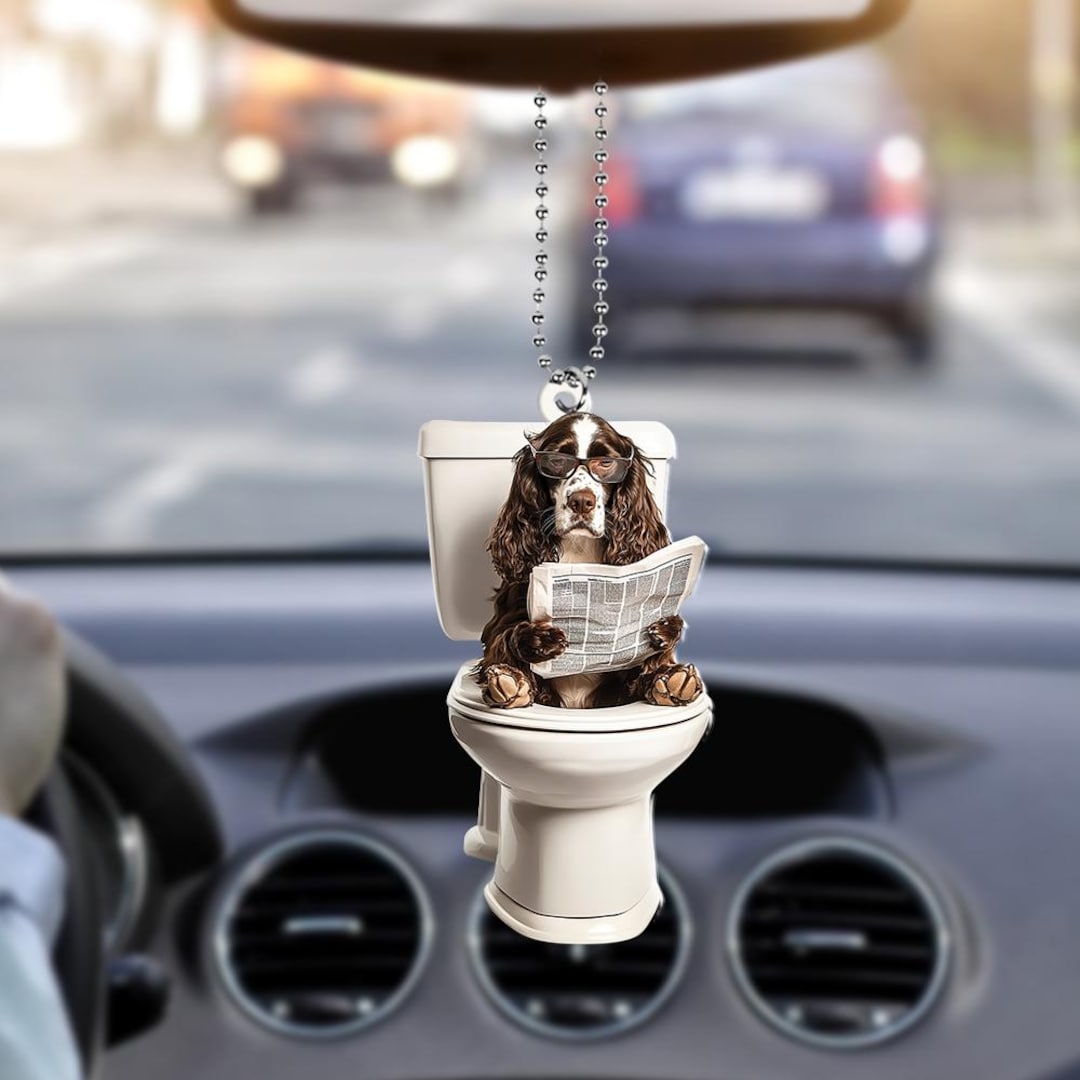 English Springer Spaniel Dog Sit on Toilet Ornament, Springers Dog ...