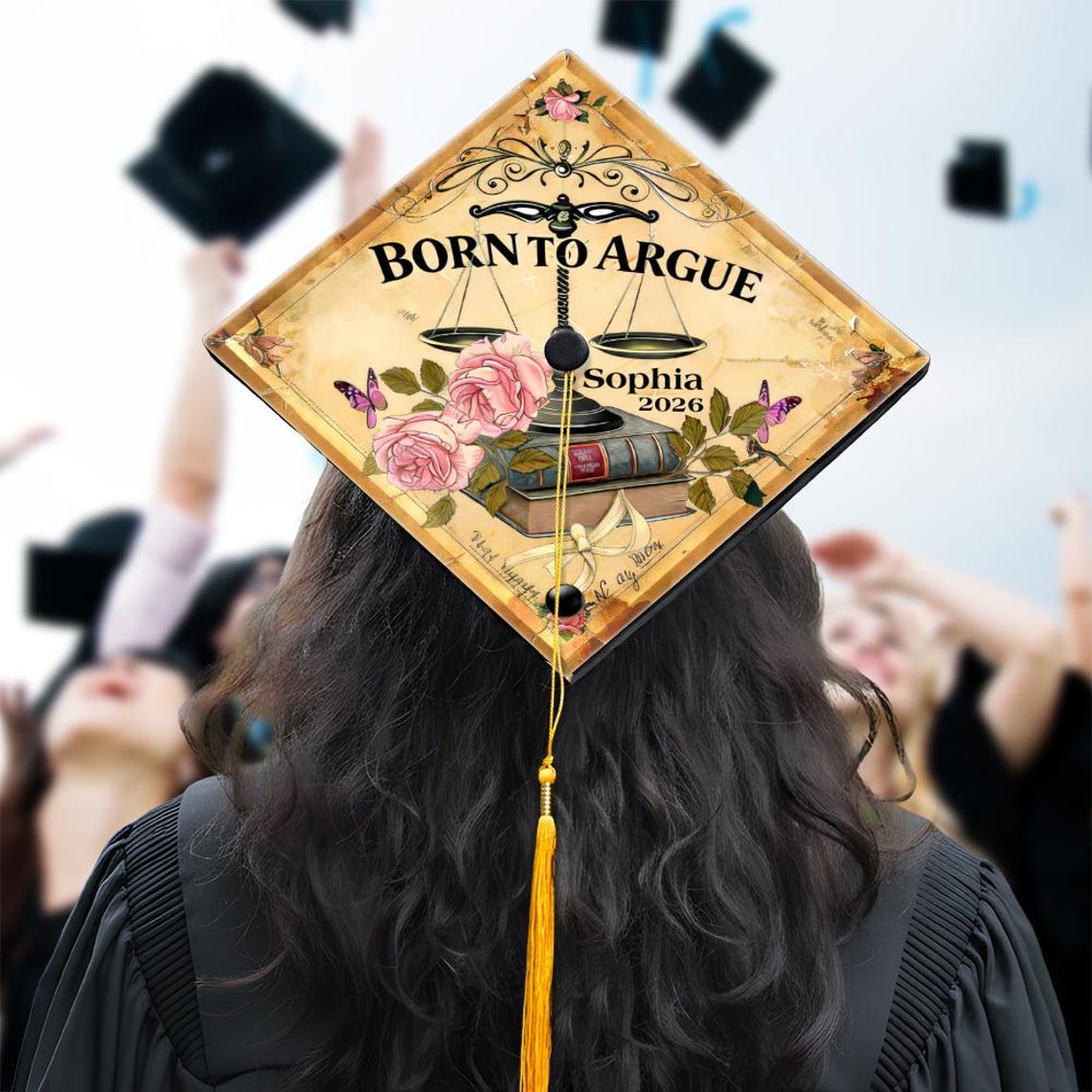 Personalized Born to Argue Graduation Cap Topper, Custom Law School ...