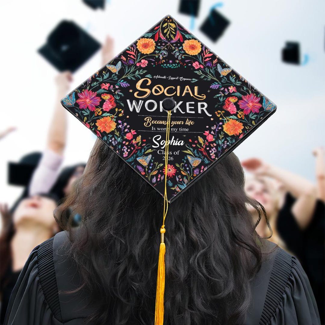 Custom Social Worker Graduation Cap Topper Floral Social Work Decor ...