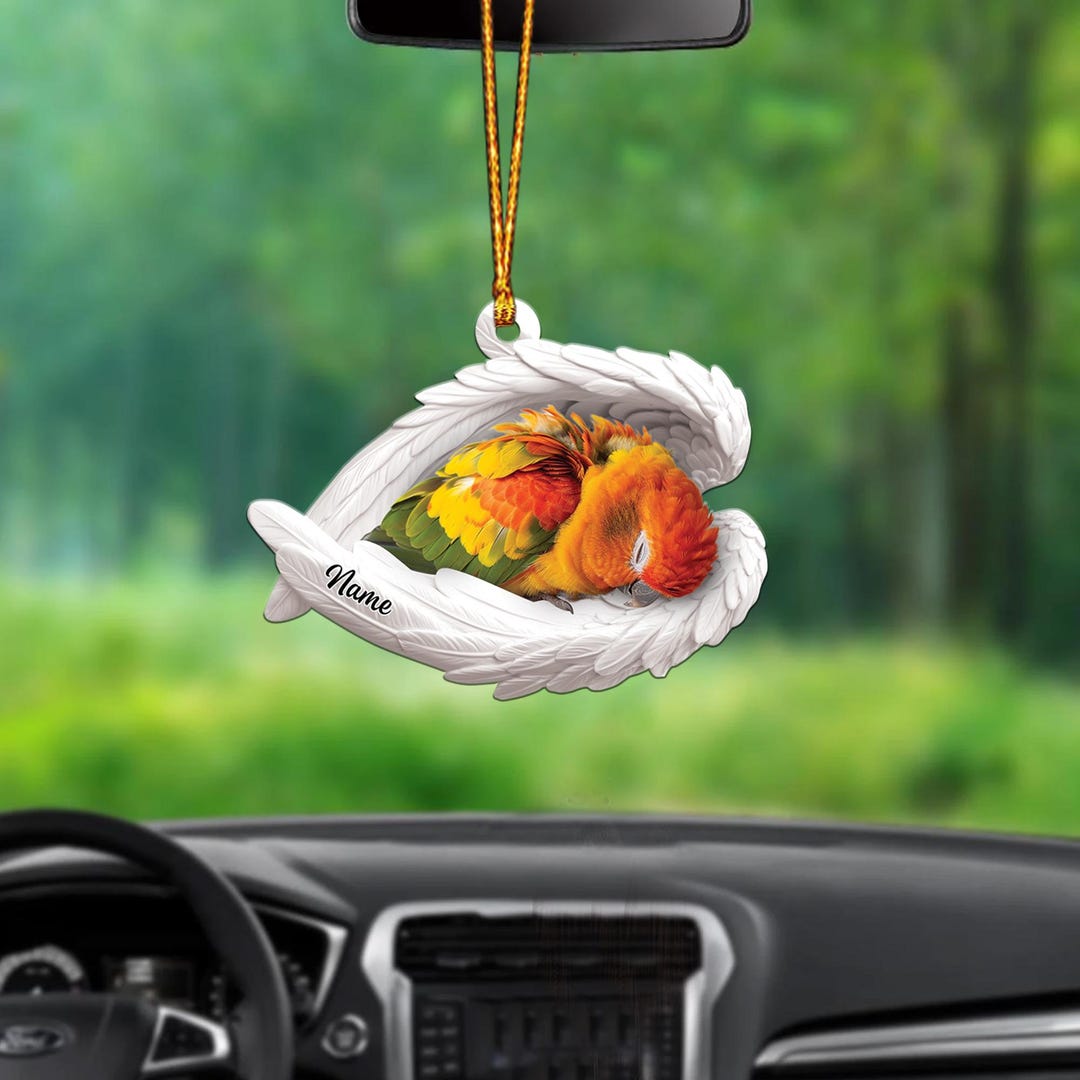 Personalized Sun Conure Sleeping Angel Ornament, Sun Conure Angel Wings ...
