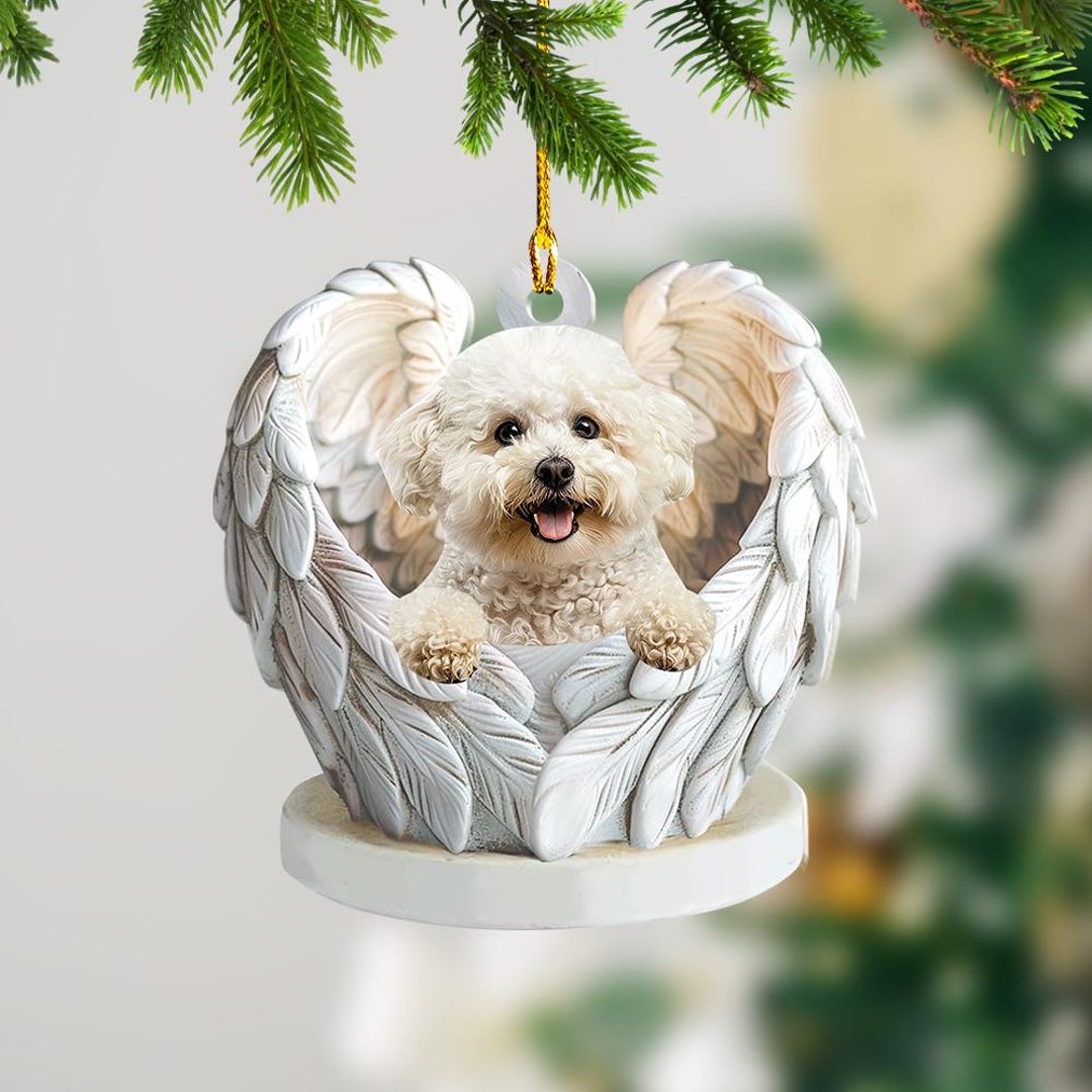 Bichon Frise Dog Angel Wings Ornament, Bichon Frise Dog Flat Christmas ...