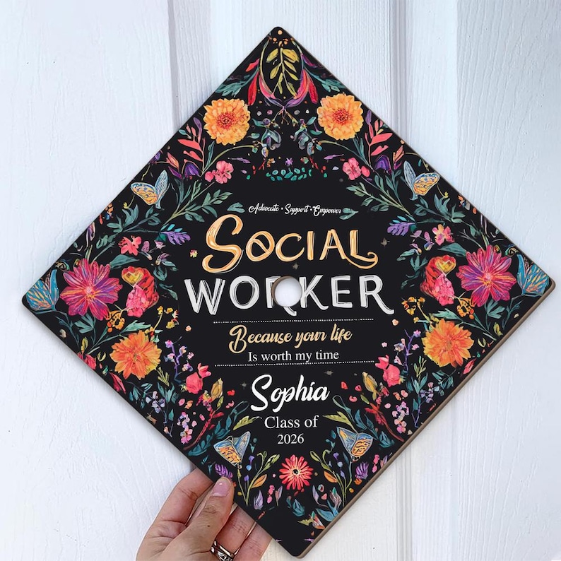 Custom Social Worker Graduation Cap Topper Floral Social Work Decor ...