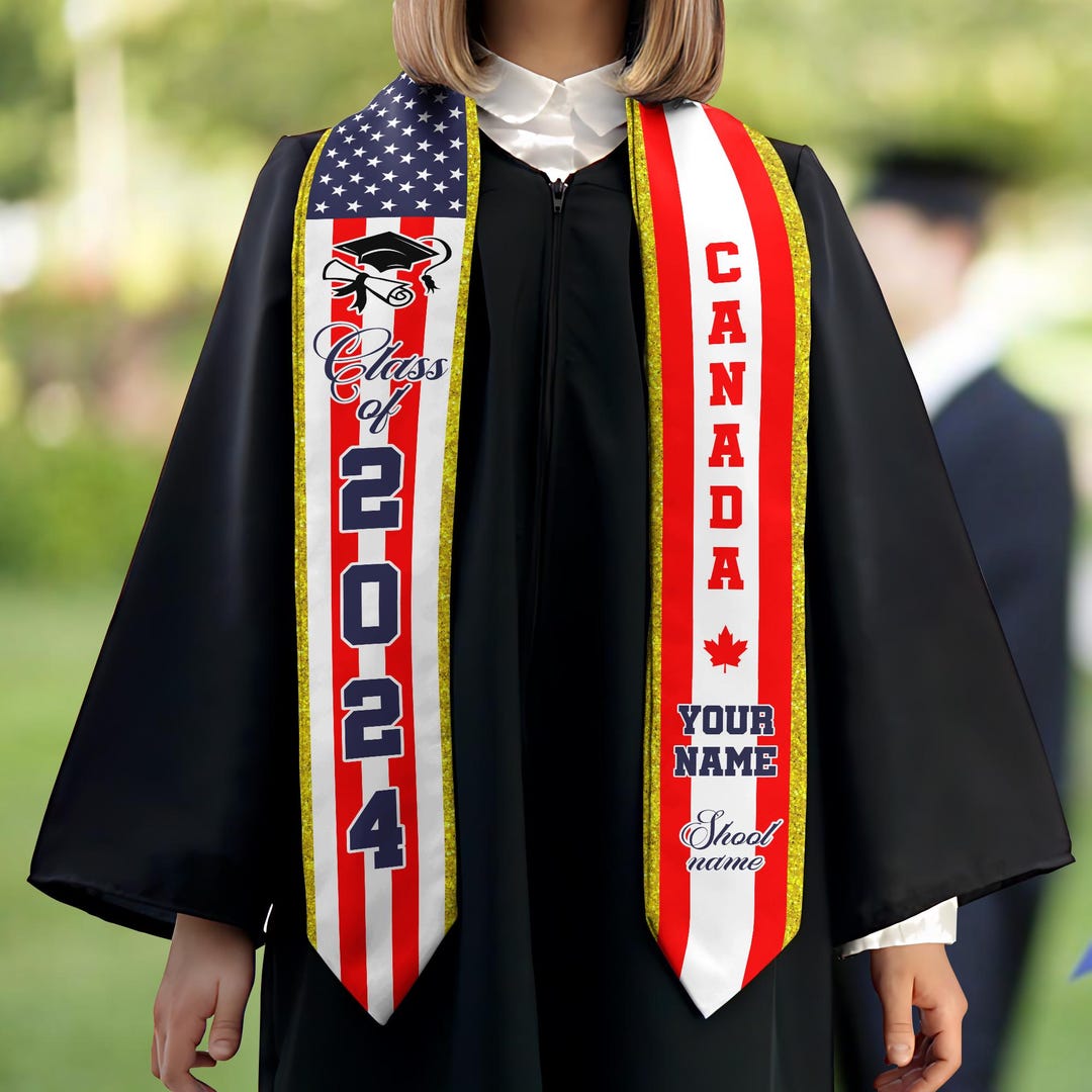 Personalized Two Flag Graduation Stoles, Double Nation Graduation Sash ...