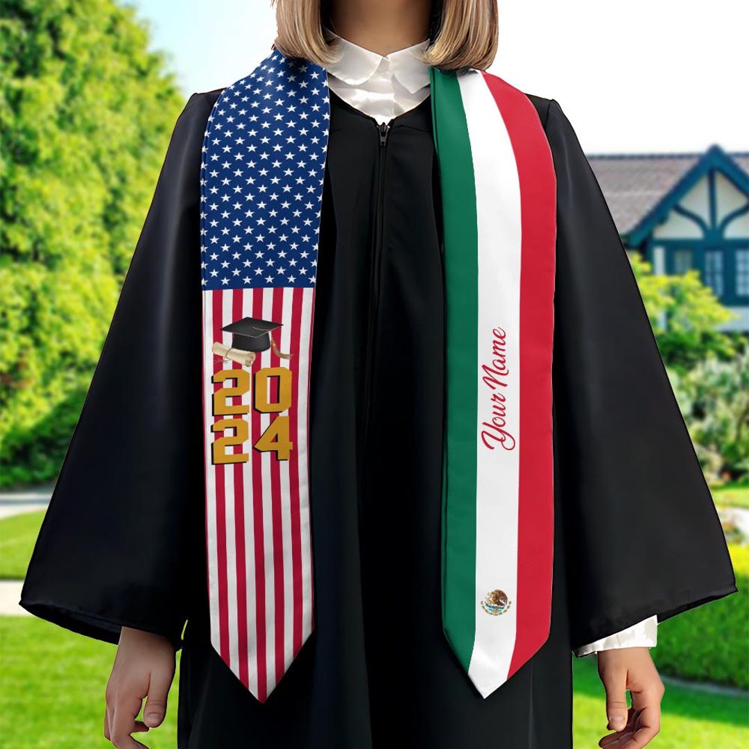Personalized Two Flag Graduation Stoles, Double Nation Graduation Sash ...