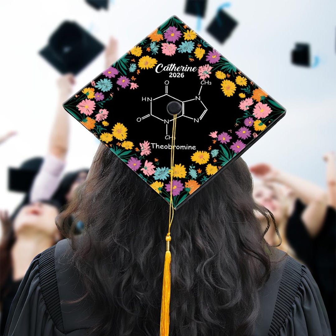 Fueled by Caffeine Printed Graduation Cap Topper, Funny Grad Cap Topper ...