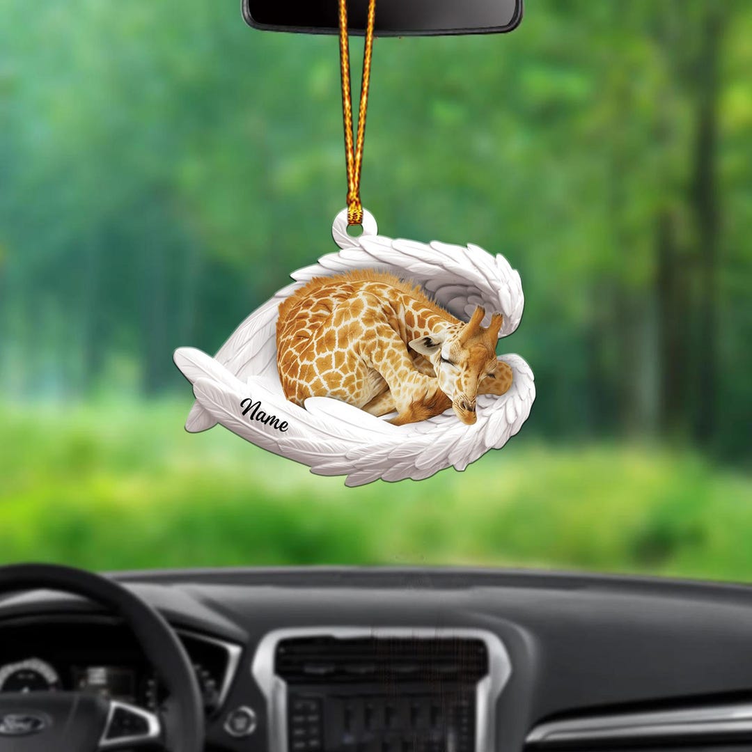 Personalized Giraffe Sleeping Angel Ornament, Giraffe Angel Wings ...